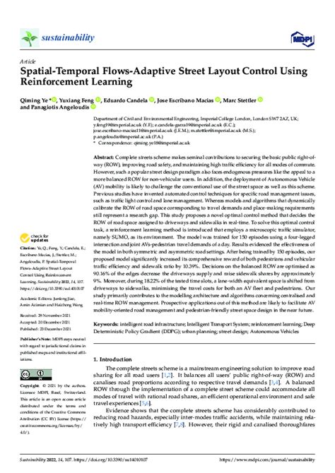 Pdf Spatial Temporal Flows Adaptive Street Layout Control Using