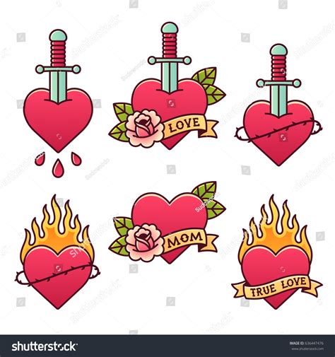 Conjunto Tradicional De Tatuagens Tatuagens Clássicas Vetor Stock Livre De Direitos 636447476