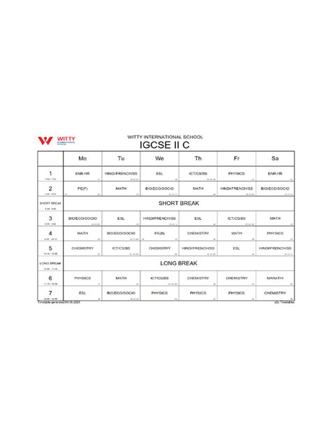 10 C Class Revised Timetable Pdf