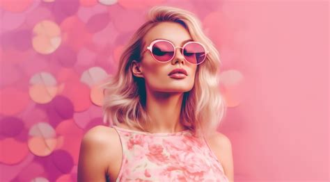 Premium Ai Image A Woman In A Pink Dress With Pink Sunglasses