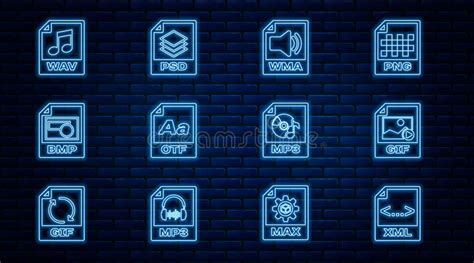 Set Line XML File Document WMA OTF BMP WAV MP And PSD Icon Vector Stock Vector
