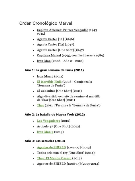 Orden Cronológico Mcu Pdf Comics Marvel Marvel Entertainment