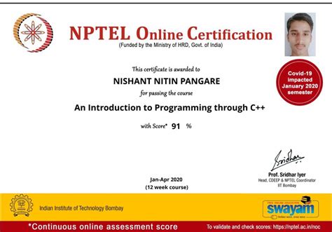 nishant pangare on linkedin nptel programming c
