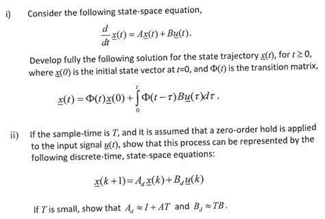 Solved I Consider The Following State Space Equation