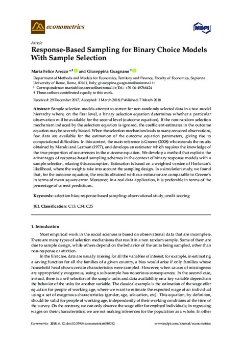 Pdf Response Based Sampling For Binary Choice Models With Sample Selection