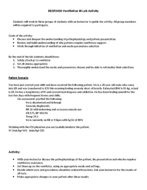 2400 Ards Lab Scenario Resp2400 Ventilation Iii Lab Activity Students
