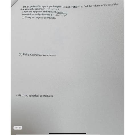 Solved Q1 12points ﻿set Up A Triple Integral Do Not