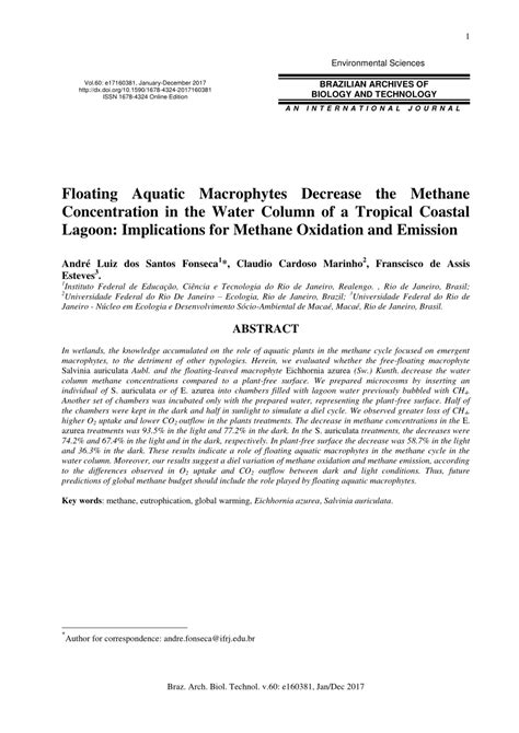 Pdf Floating Aquatic Macrophytes Decrease The Methane Concentration