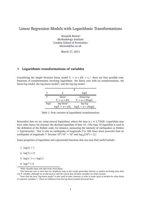 Linear Regression Models With Logarithmic Transformations