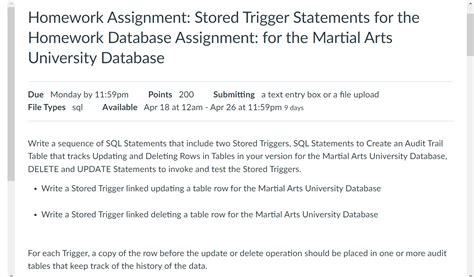 Homework Assignment Stored Trigger Statements For Chegg
