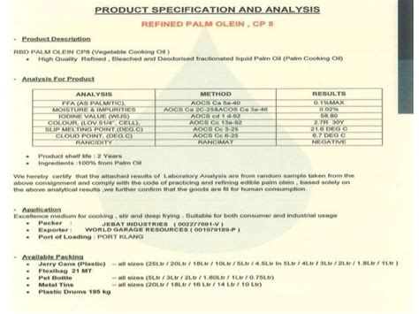 Packing And Specification