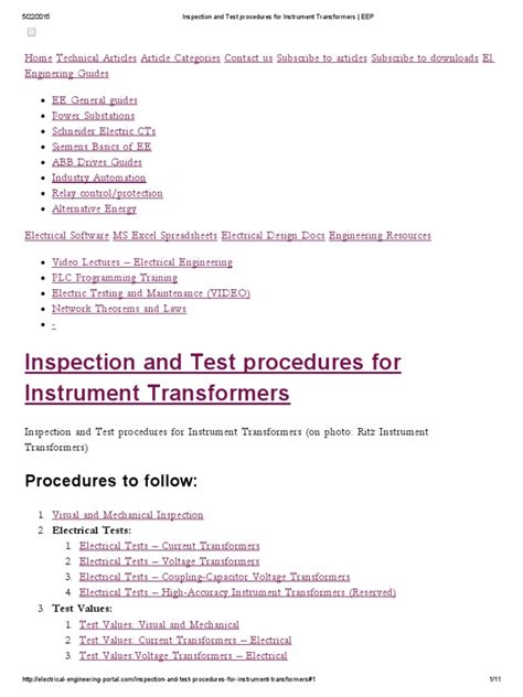 Inspection And Test Procedures For Instrument Transformers Eep