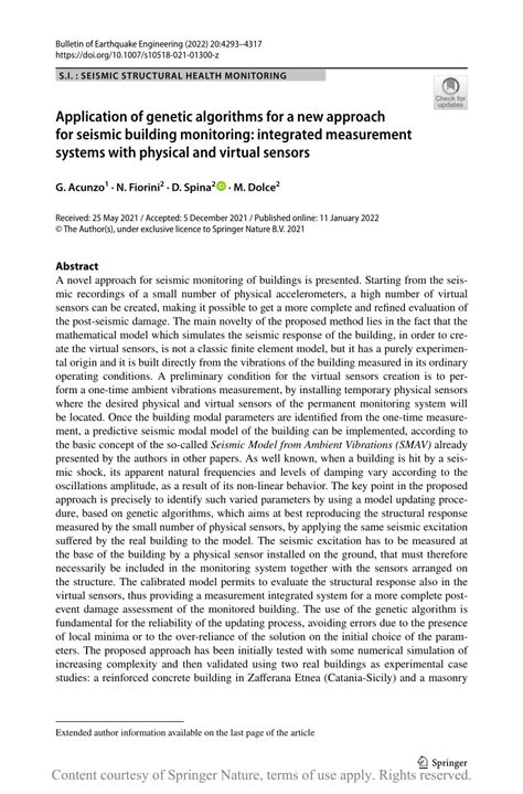Application Of Genetic Algorithms For A New Approach For Seismic Building Monitoring Integrated