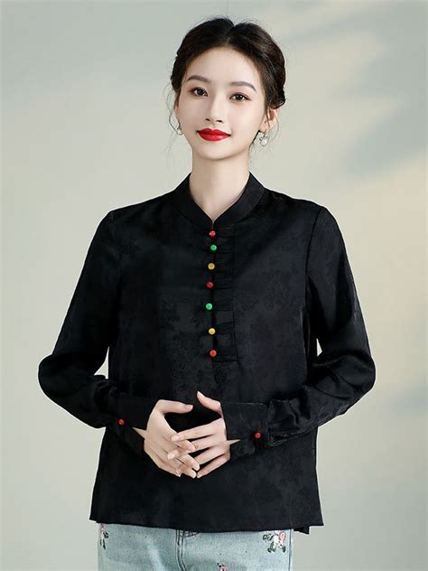 Womens Loose Fitting Tops Retro Jacquard Shirt Hanfumodern