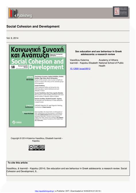 PDF Sex Education And Sex Behaviour In Greek Adolescents A Research Review