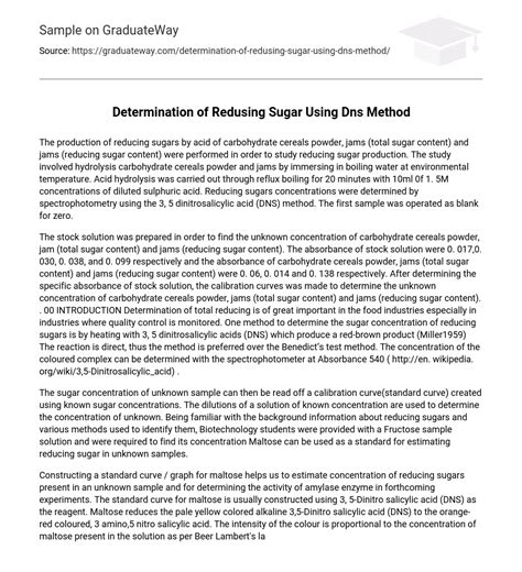 ⇉determination Of Redusing Sugar Using Dns Method Analysis Essay