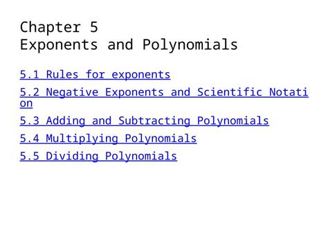 PPT Chapter 5 Exponents And Polynomials 5 1 Rules For Exponents 5 2 Negative Exponents And