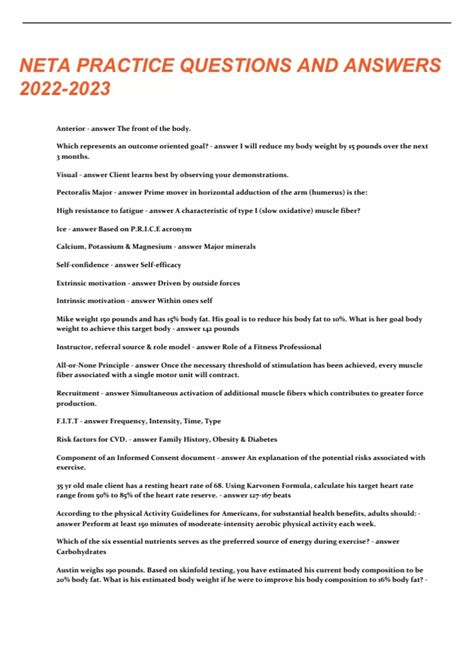 NETA PRACTICE QUESTIONS AND ANSWERS NETA Stuvia US