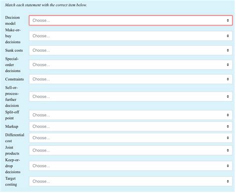 Solved Match Each Statement With The Correct Item Below