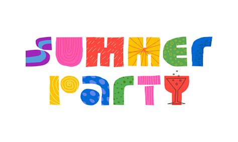 여름 파티 추상 창조적 인 장식 비문 개념입니다 다채로운 아이들 순진한 원시적 인 기하학적 모양 이벤트에 대 한 글자 현대 유행 여름 맑은 계절 테마 크리 에이 티브 Eps