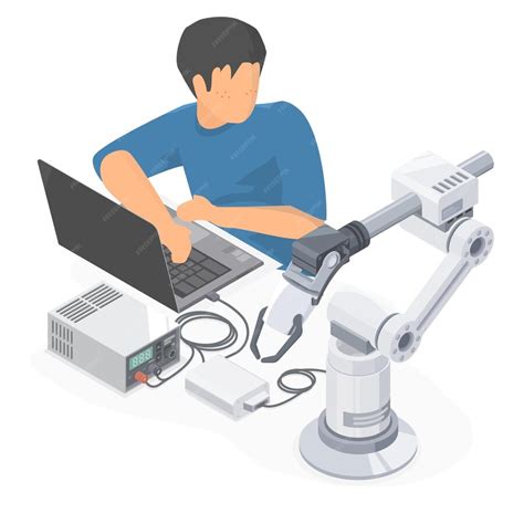 Premium Vector Robot Arm Programing Programer Leaning Isometric Arduino Plc Microcontroller