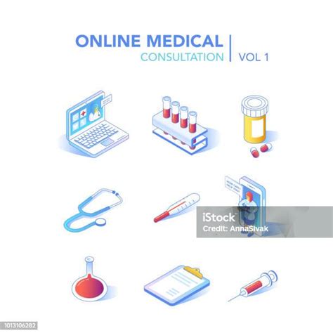 온라인 의료 아이소메트릭 개념입니다 의료 상담 컴퓨터 태블릿 스마트폰 응용 프로그램 진단 의사 및 의료 장비와 현대 기술입니다 벡터 일러스트 레이 션 등측투영법에 대한 스톡