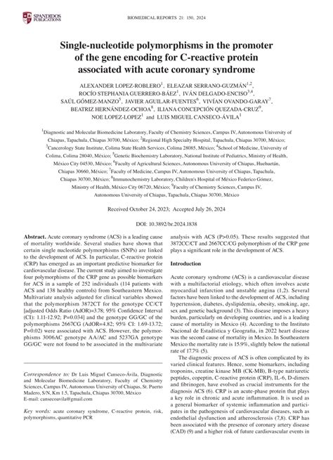 Pdf Single‑nucleotide Polymorphisms In The Promoter Of The Gene Encoding For C‑reactive