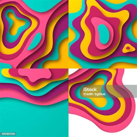 종이의 세트 배경 잘라 다채로운 추상 파 도형최신 유행 3d 디자인 0명에 대한 스톡 벡터 아트 및 기타 이미지 0명 3차원 형태 개체 그룹 Istock