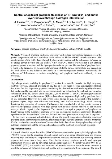 Pdf Control Of Epitaxial Graphene Thickness On 4h Sic0001 And Buffer Layer Removal Through