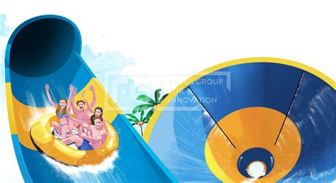 Spai220 프리진 일러스트 여름 시즌 계절 청량 밝음 물 수영장 워터파크 놀이기구 풍경 물놀이 여름