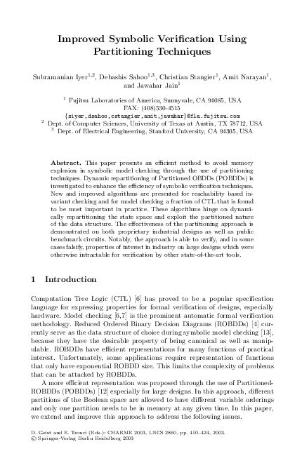 Pdf Improved Symbolic Verification Using Partitioning Techniques