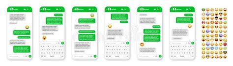 Smartphone Messaging App User Interface Design With Emoji Sms Text Frame Stock Vector