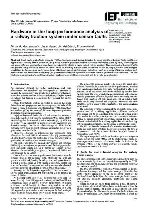 Pdf Hardware In The Loop Performance Analysis Of A Railway Traction System Under Sensor Faults