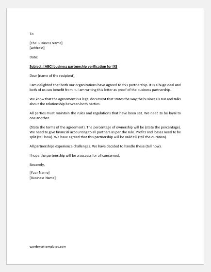 Proof Of Business Partnership Letter Download Letter Free