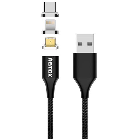 قیمت و خرید کابل تبدیل مغناطیسی Usb به Microusb لایتنینگ Usb C ریمکس مدل Rc 200 طول 1 متر