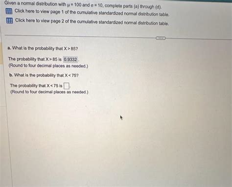 Solved Given A Normal Distribution With μ 100 And σ 10