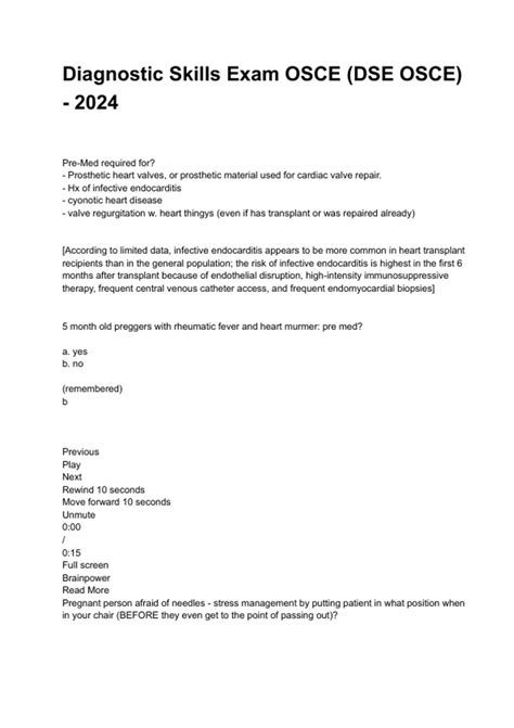 Diagnostic Skills Exam Osce Dse Osce 2024 Questions And Answers Guaranteed Pass Cdca Osce