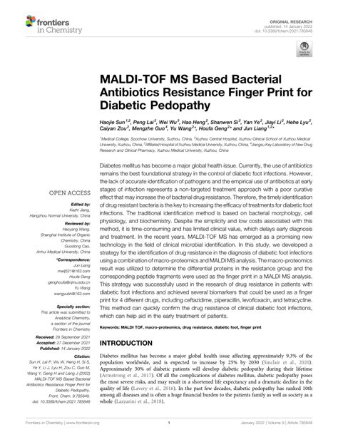 Pdf Maldi Tof Ms Based Bacterial Antibiotics Resistance Finger Print For Diabetic Pedopathy