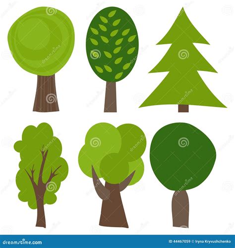 Ensemble Darbres De Dessin Animé Illustration De Vecteur Arbres Verts
