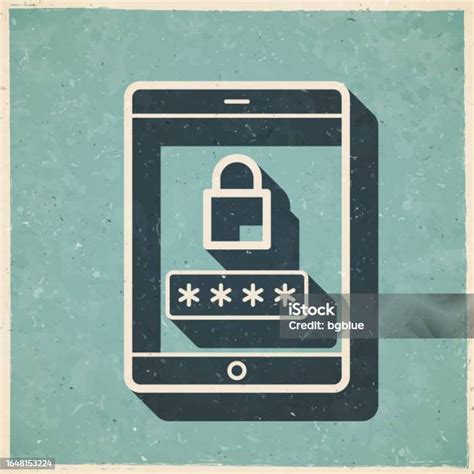 Tablet Pc With Password Icon In Retro Vintage Style Old Textured Paper Stock Illustration