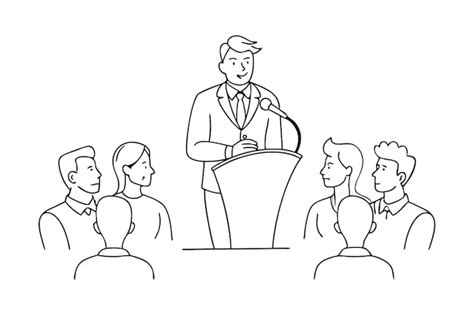 A Drawing Of A Man Giving A Speech In Front Of A Crowd Of People Premium Ai Generated Vector
