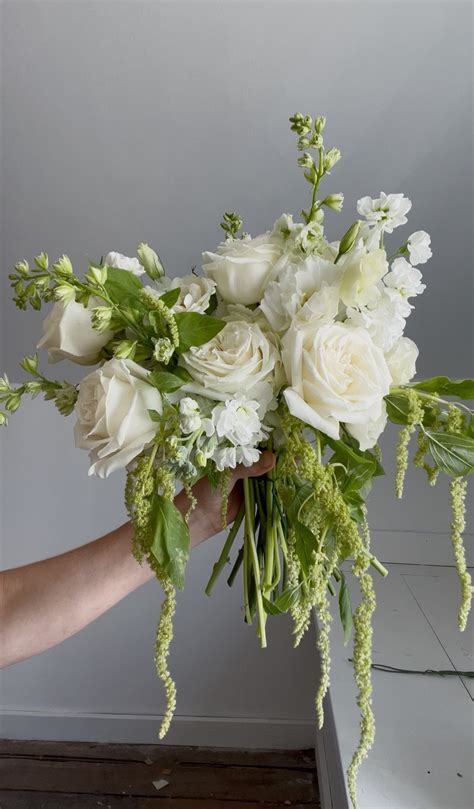 White And Green Bridal Bouquet With Hanging Amaranthus Bridal Bouquet Flowers Wedding Flowers