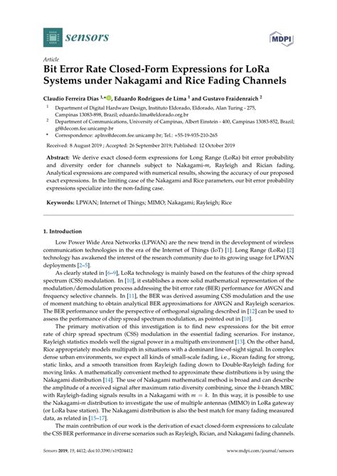 Pdf Bit Error Rate Closed Form Expressions For Lora Systems Under Nakagami And Rice Fading