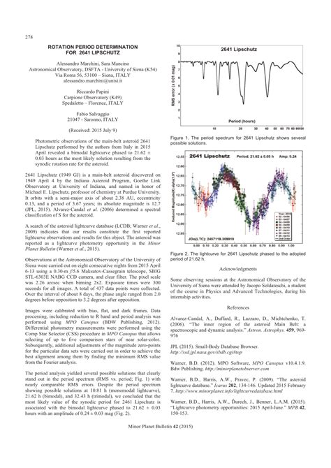 Pdf Rotation Period Determination For 2641 Lipschutz