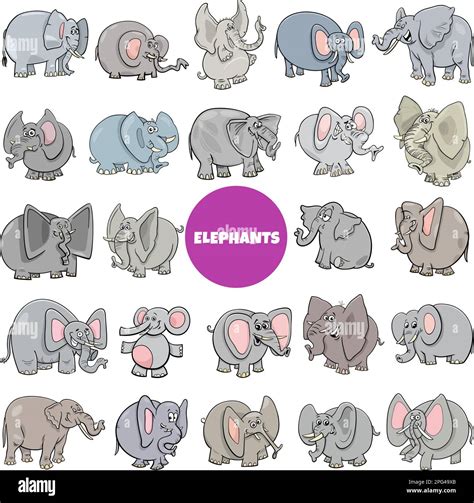 Cartoon Illustration Of Elephants Funny Animal Characters Big Set Stock