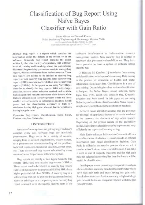 Pdf Classification Of Bug Report Using Naïve Bayes Classifier With
