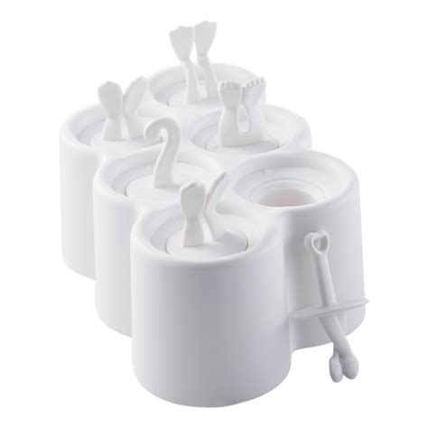 크리 에이 티브 만화 피트 모양 실리콘 아이스 큐브 금형 세트 가정용 냉동 얼음 격자 냉장고 광장 플라스틱 얼음 Diy 식품 보충 상자 뚜껑 스타일 6 핸들 없음 흰색