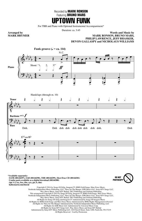 Mark Ronson Uptown Funk Feat Bruno Mars Arr Mark Brymer Sheet