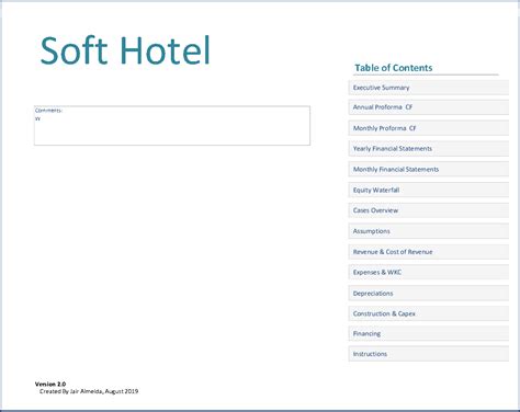Hotel Valuation Real Estate Development Model Template Excel Xls