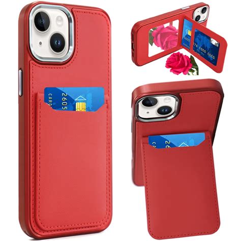 For Apple Iphone Pu Leather Wallet Cover With Credit Card Holder Kickstand Mirror Inside